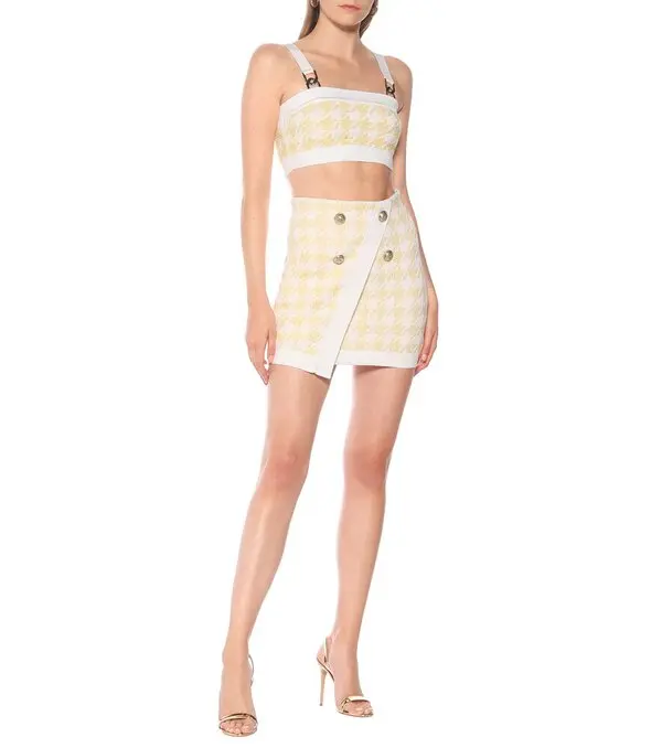 Balmain Houndstooth Jacquard Bodycon Miniskirt