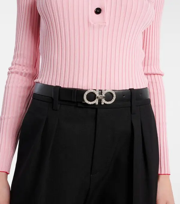 FERRAGAMO Gancini Embellished Leather Belt