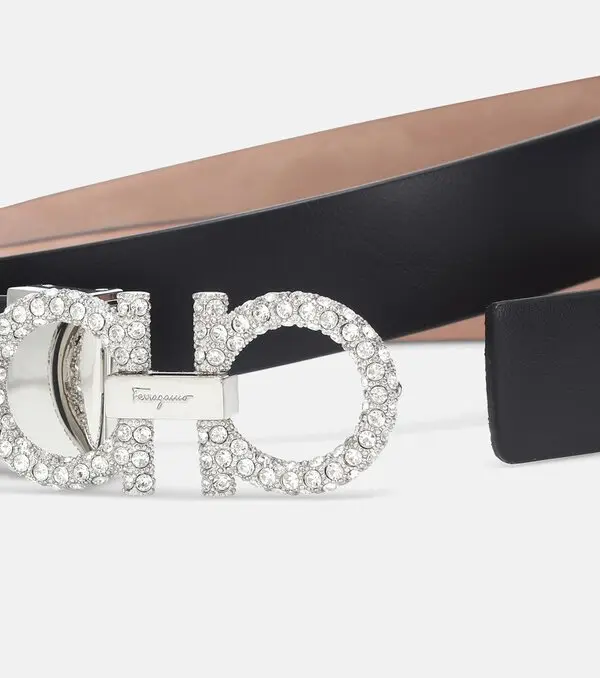 FERRAGAMO Gancini Embellished Leather Belt
