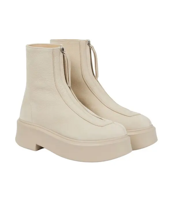 THE ROW Zipped 1 Leather Ankle Boots - Beige