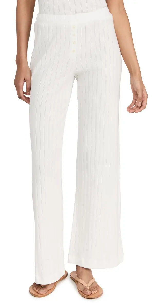 LESET Pointelle Knit Pants - White