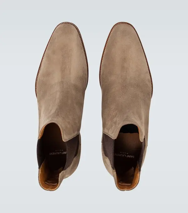 Saint Laurent Wyatt Suede Chelsea Boots - Beige