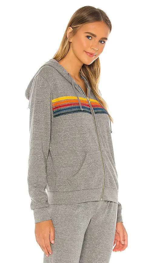 Aviator Nation 5 Stripe Zip Hoodie - Heather Grey