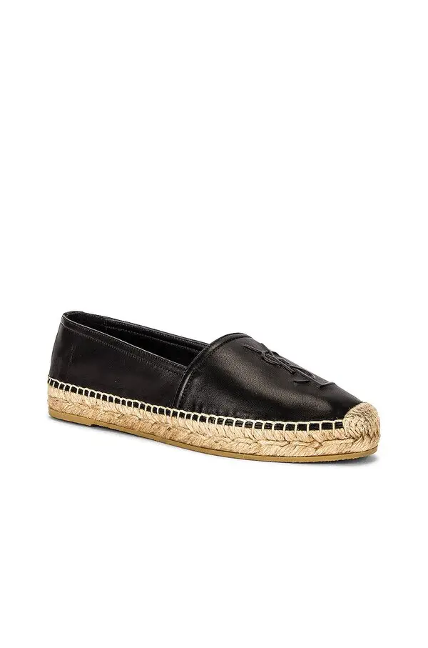 Saint Laurent Logo Flat Espadrille - Black