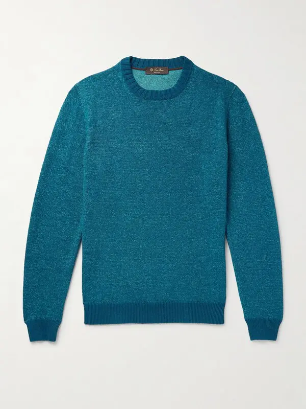 Loro Piana Slim-fit Mélange Linen, Cashmere And Silk-blend Sweater - Blue
