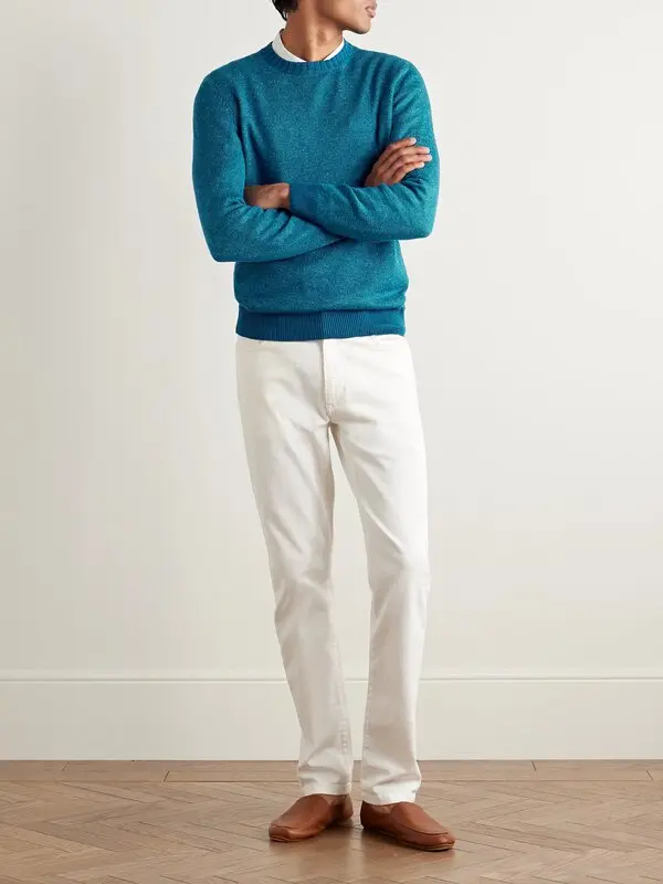 Loro Piana Slim-fit Mélange Linen, Cashmere And Silk-blend Sweater - Blue