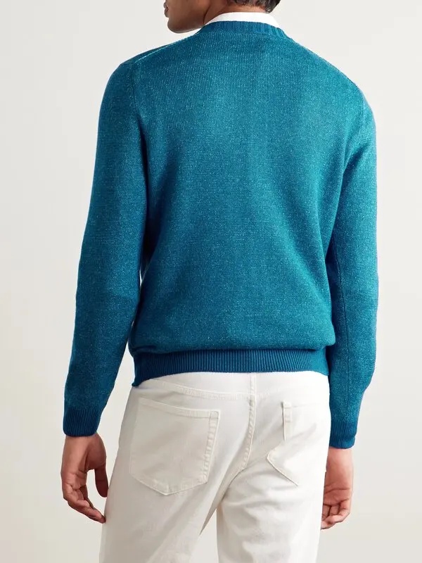 Loro Piana Slim-fit Mélange Linen, Cashmere And Silk-blend Sweater - Blue