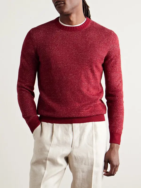 Loro Piana Mélange Linen, Cashmere, And Silk-blend Sweater - Red