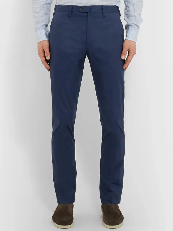 Loro Piana Navy Slim-fit Stretch-cotton Twill Trousers