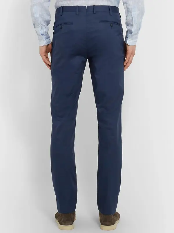 Loro Piana Navy Slim-fit Stretch-cotton Twill Trousers