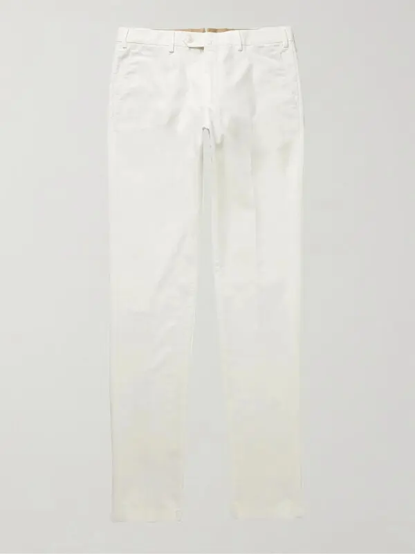 Loro Piana Slim-fit Cotton-blend Trousers - Neutrals