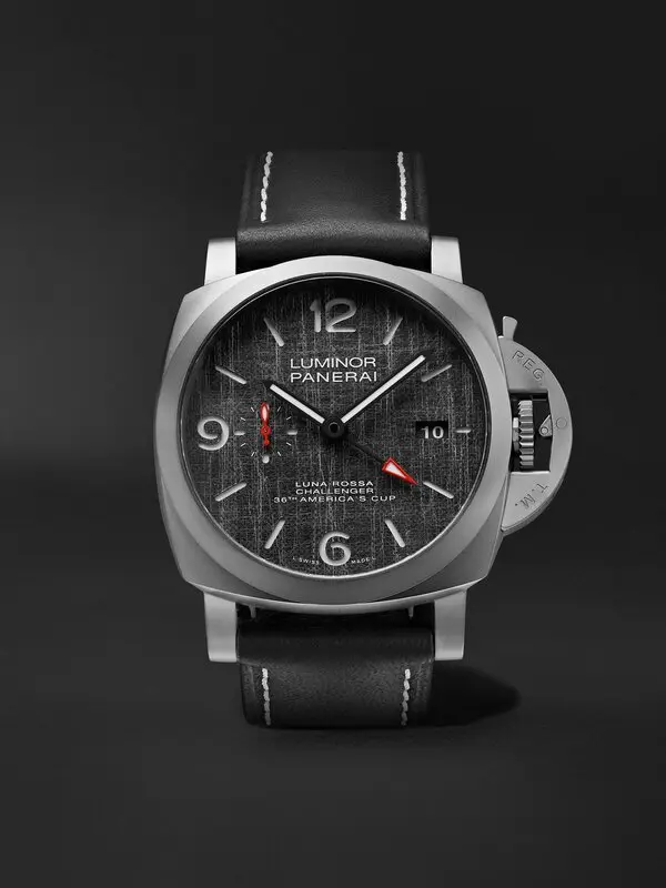Panerai Luminor Luna Rossa Gmt Automatic 44mm Titanium And Leather Watch - Black