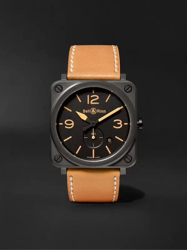 BELL & ROSS Br S Heritage 39mm Ceramic And Leather Watch - Black