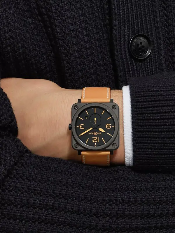 BELL & ROSS Br S Heritage 39mm Ceramic And Leather Watch