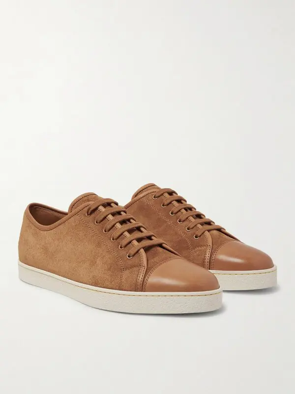 John Lobb Levah Cap-Toe Suede And Leather Sneakers Brown