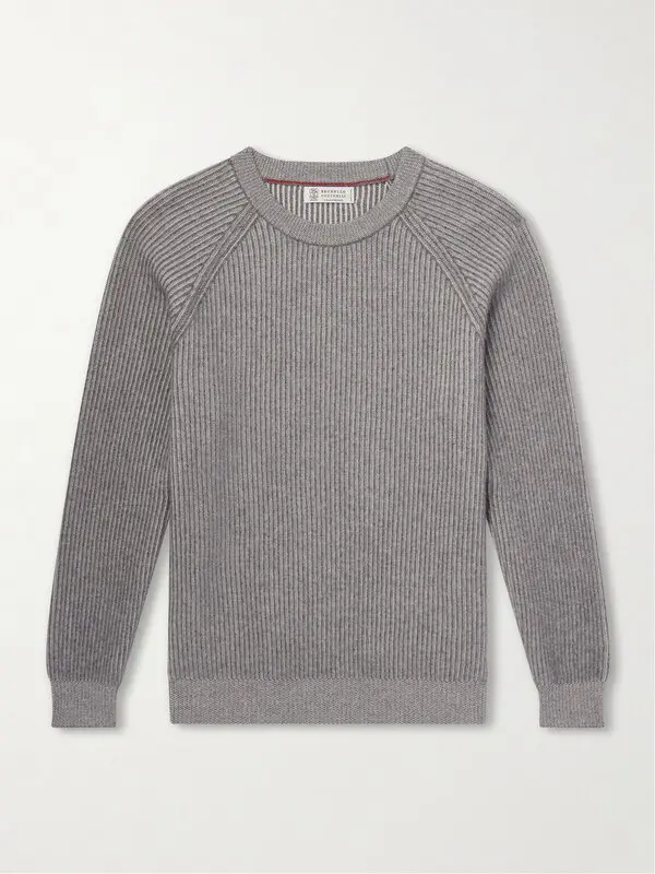 Brunello Cucinelli Striped Ribbed Cashmere Sweater