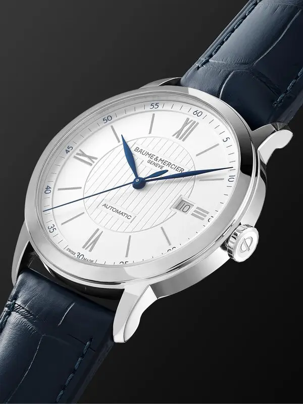 Baume & Mercier Classima Automatic 42mm Stainless Steel And Alligator Strap Watch - White