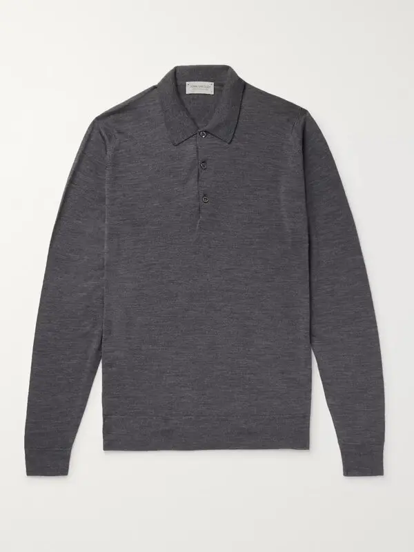 John Smedley Belper Merino Wool Polo Shirt - Gray