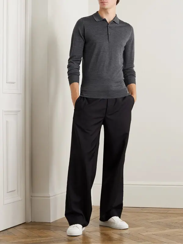 John Smedley Belper Merino Wool Polo Shirt - Gray