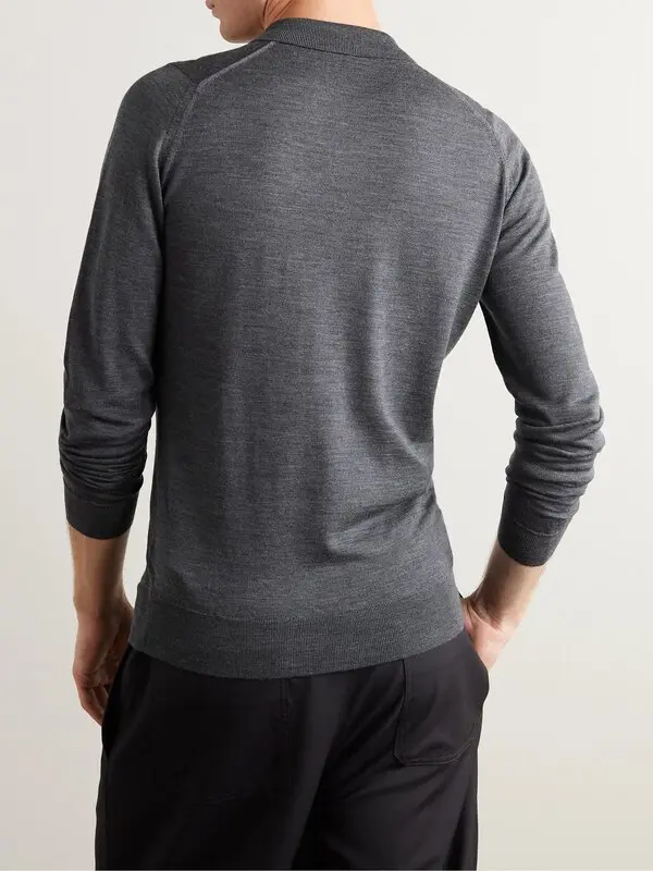 John Smedley Belper Merino Wool Polo Shirt - Gray