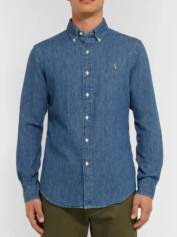 Ralph Lauren Slim-fit Button-down Collar Washed-denim Shirt