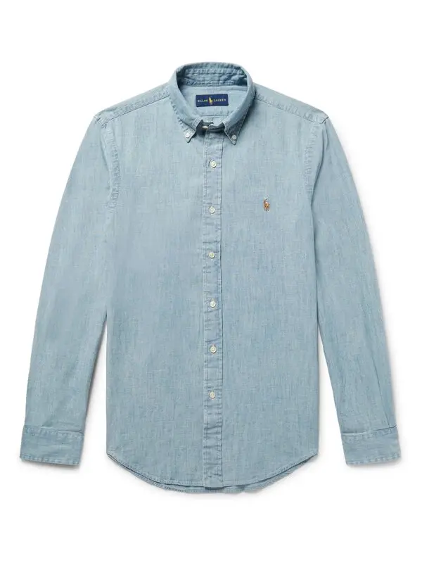 Polo Ralph Lauren Slim-fit Washed Cotton-chambray Shirt - Blue