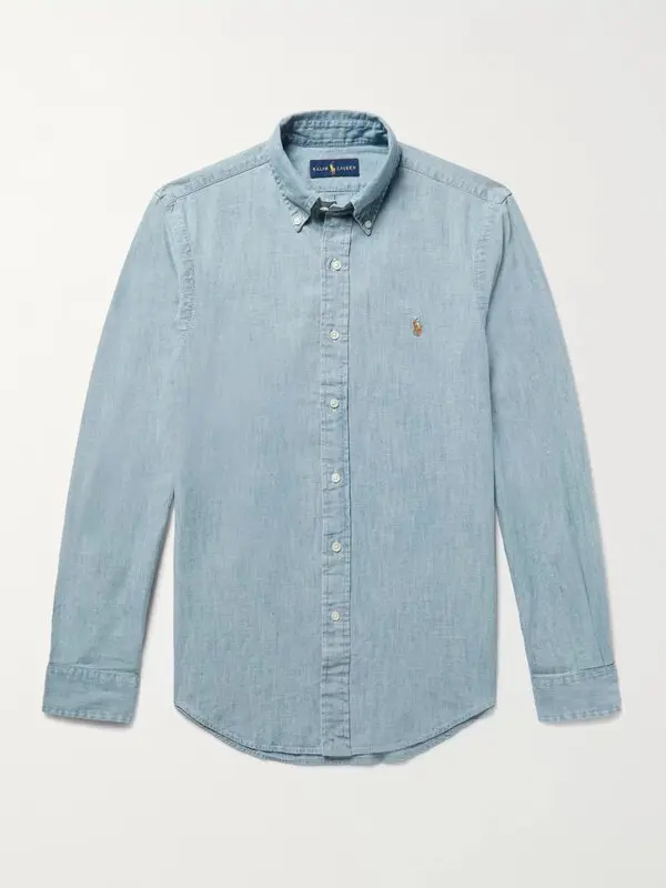 Polo Ralph Lauren Slim-fit Washed Cotton-chambray Shirt - Blue