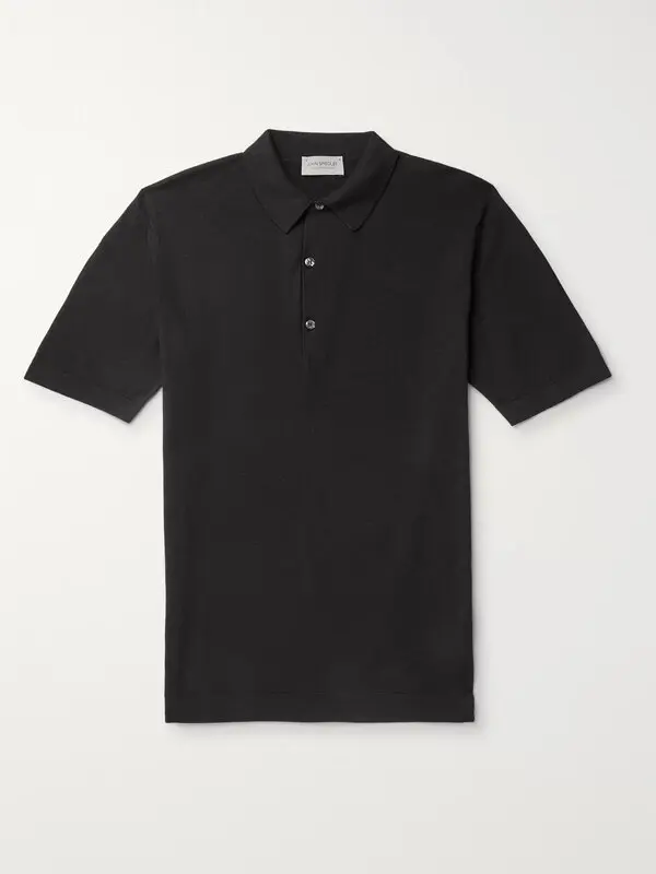 John Smedley Roth Sea Island Cotton Polo Shirt - Black