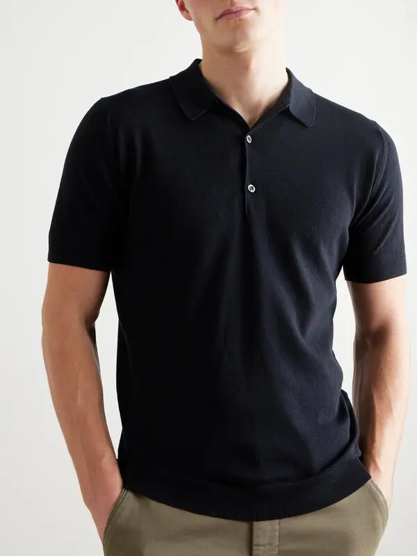 John Smedley Roth Sea Island Cotton Polo Shirt - Black