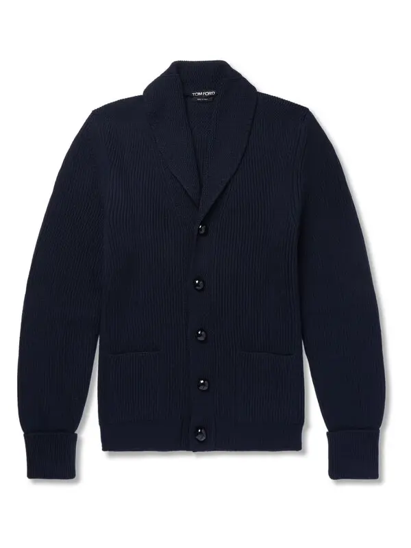 TOM FORD Shawl-collar Ribbed Wool Cardigan - Blue