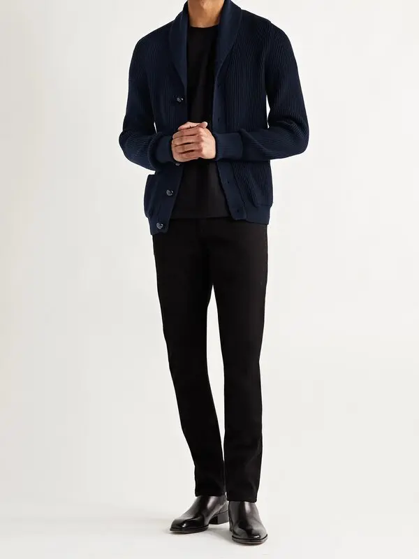 TOM FORD Shawl-collar Ribbed Wool Cardigan - Blue