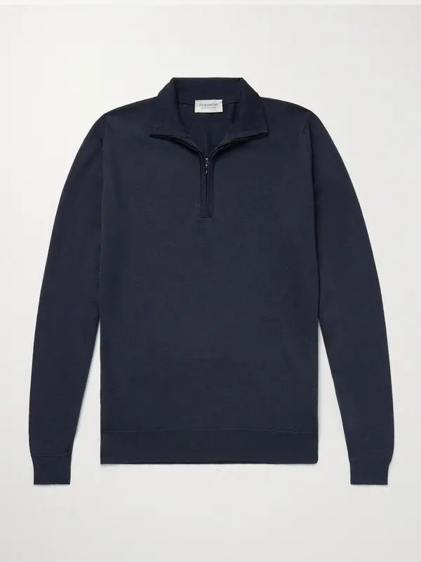 John Smedley Tapton Slim-fit Merino Wool Half-zip Sweater - Blue