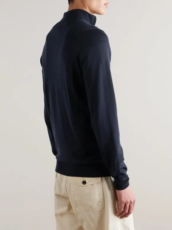 John Smedley Tapton Slim-fit Merino Wool Half-zip Sweater - Blue