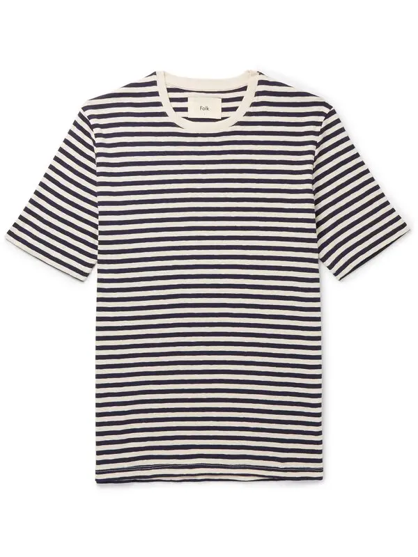 Folk Striped Slub Cotton-jersey T-shirt