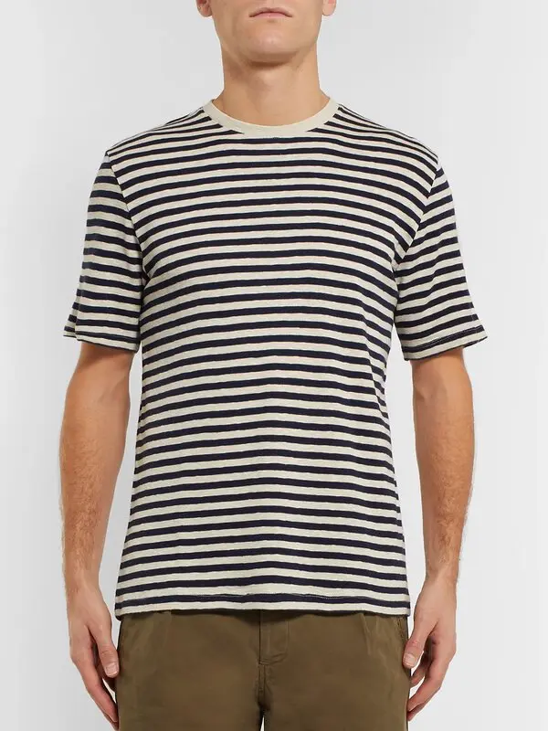 Folk Striped Slub Cotton-jersey T-shirt