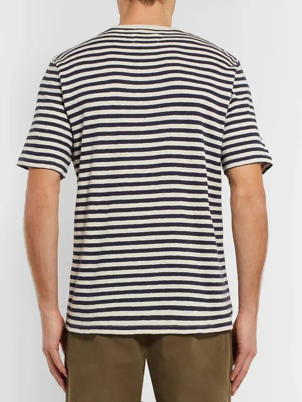 Folk Striped Slub Cotton-jersey T-shirt