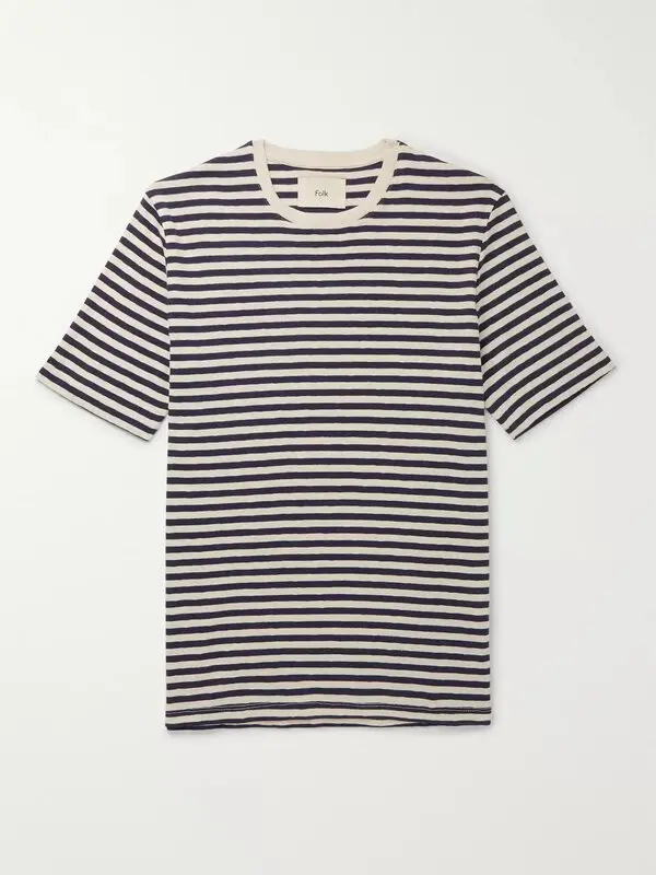 Folk Striped Slub Cotton-jersey T-shirt