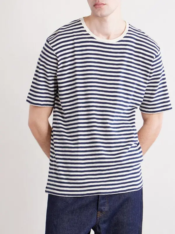 Folk Striped Slub Cotton-jersey T-shirt