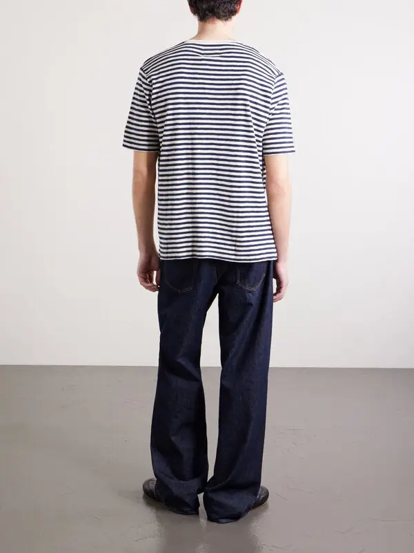 Folk Striped Slub Cotton-jersey T-shirt