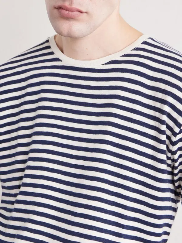 Folk Striped Slub Cotton-jersey T-shirt