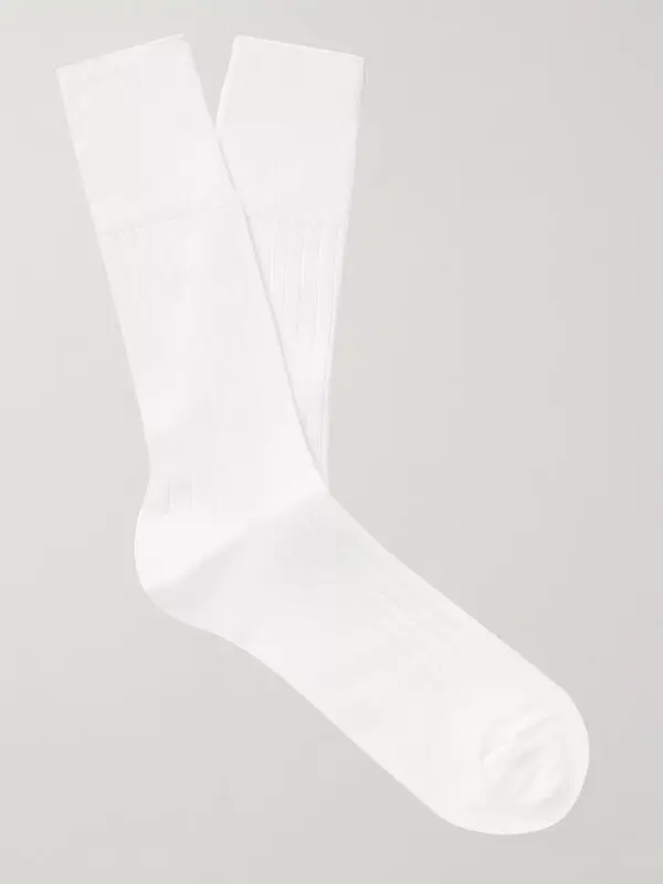 Mr P. Ribbed Cotton-blend Socks - White