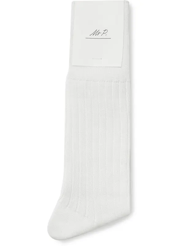 Mr P. Ribbed Cotton-blend Socks - White
