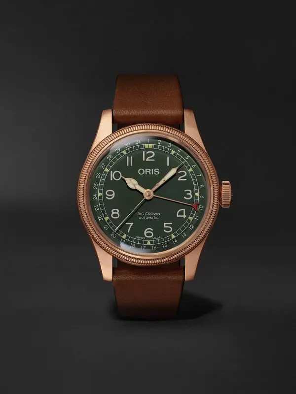 ORIS Big Crown Pointer Date Automatic 40mm Bronze And Leather Watch - Green