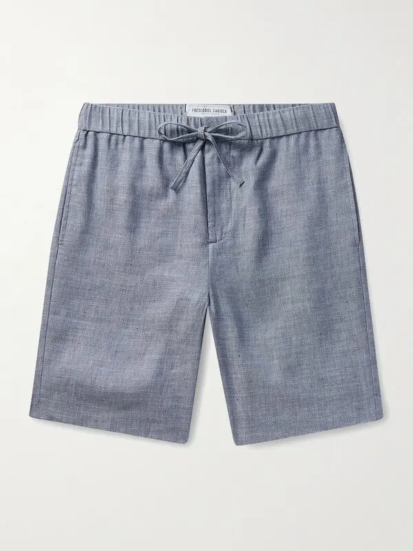 Frescobol Carioca Felipe Slim-fit Linen And Cotton-blend Short - Blue