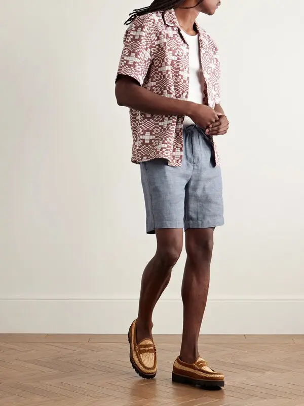 Frescobol Carioca Felipe Slim-fit Linen And Cotton-blend Short - Blue