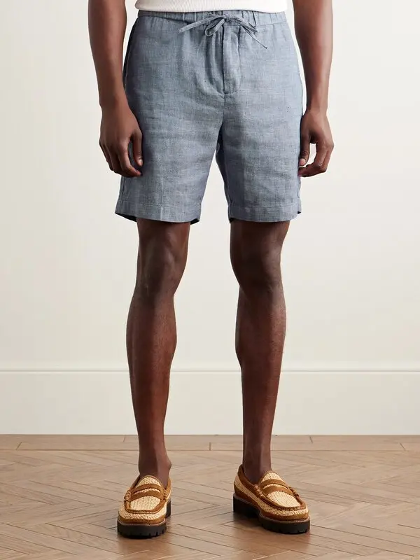 Frescobol Carioca Felipe Slim-fit Linen And Cotton-blend Short - Blue