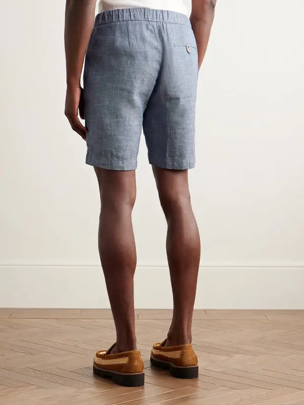 Frescobol Carioca Felipe Slim-fit Linen And Cotton-blend Short - Blue