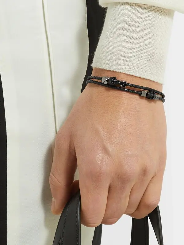Alexander Mcqueen Gunmetal-Tone And Braided Leather Bracelet