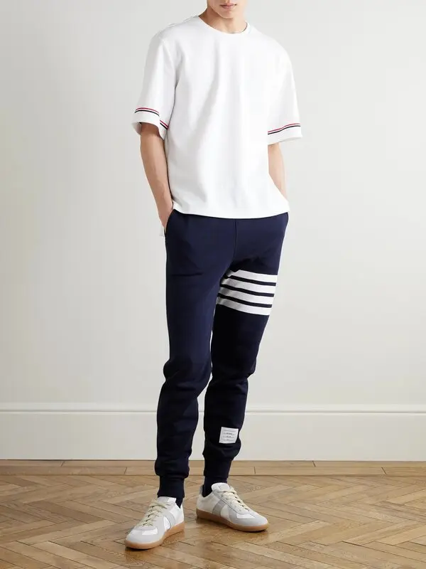 Thom Browne Tapered Striped Loopback Cotton-jersey Sweatpants