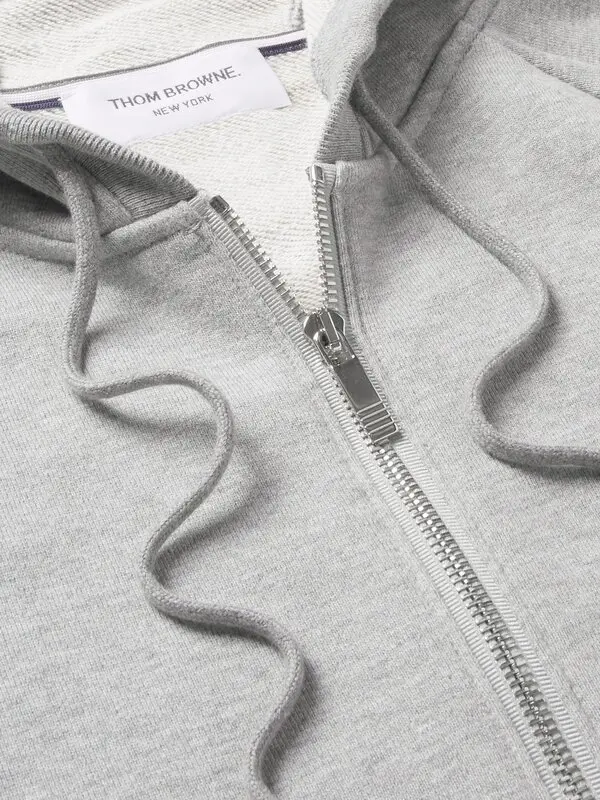 Thom Browne Striped Loopback Cotton-jersey Zip-up Hoodie - Gray